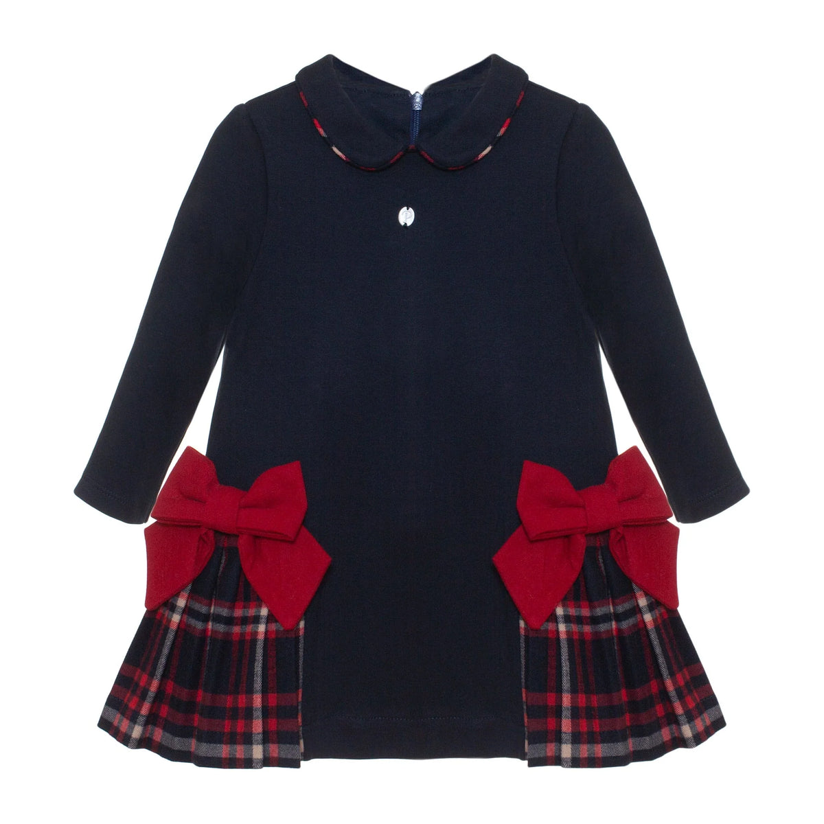 Patachou Girls Navy Long Sleeve Tartan Ocassion Dress with Red Bows ...